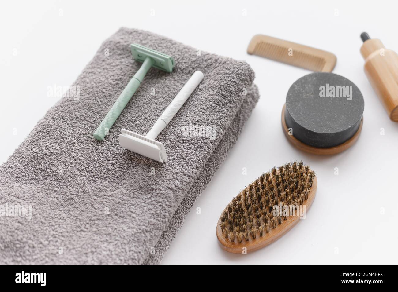 Male hygiene kit for face, hair and beard care isolated on white ...