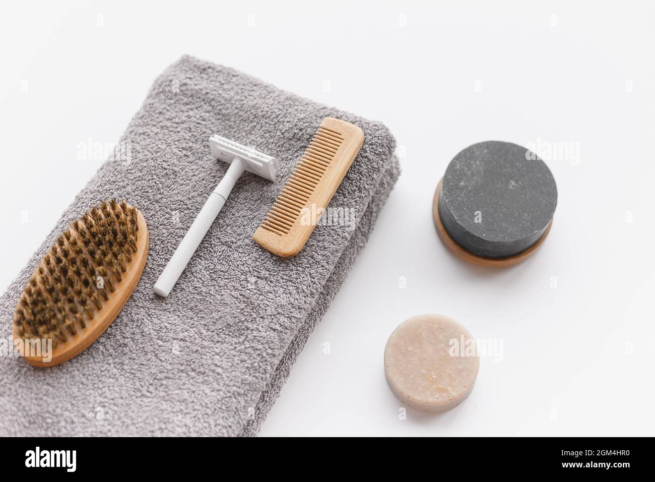 Male hygiene kit for face, hair and beard care isolated on white ...