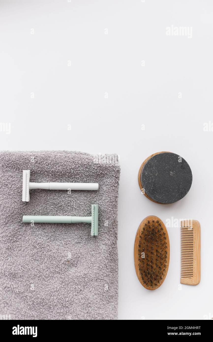 Male hygiene kit for face, hair and beard care isolated on white ...