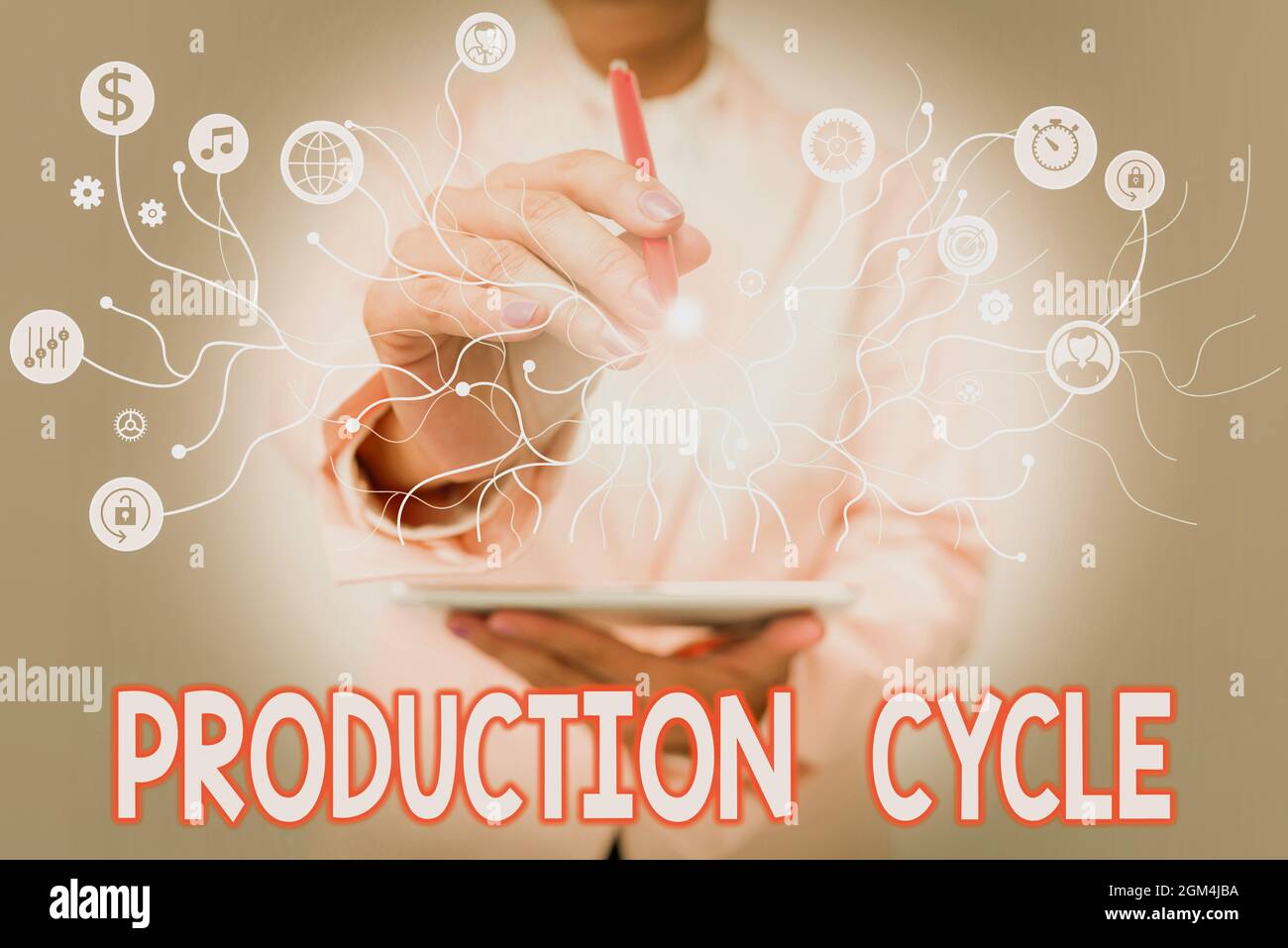 Text sign showing Production Cycle. Business approach conversion of raw ...