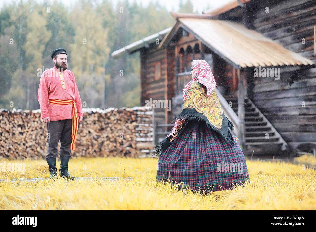 Traditional Slavic rituals in the rustic style. Outdoor in summer ...