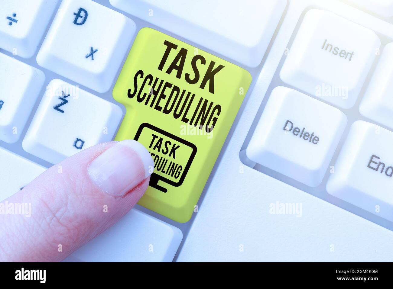Sign displaying Task Scheduling. Business concept The assignment of start and end times to a set ...