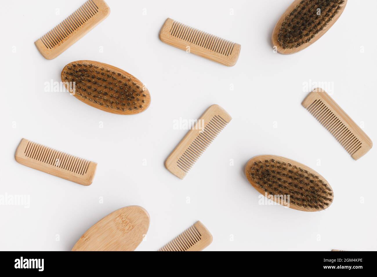 Wooden hair and beard combs flat lay on textured white background Stock ...