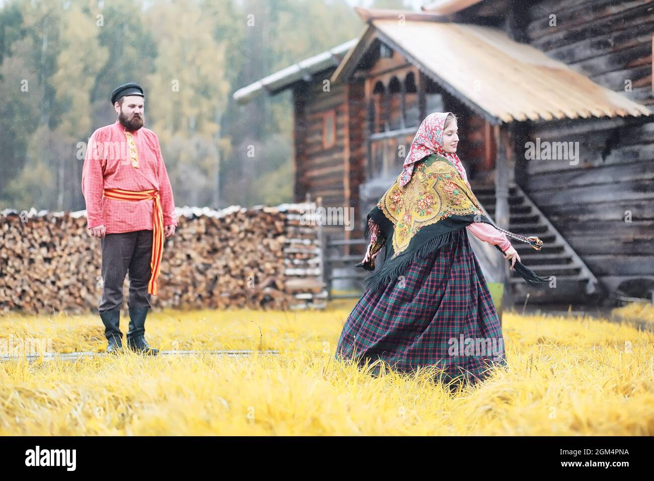 Traditional Slavic rituals in the rustic style. Outdoor in summer ...