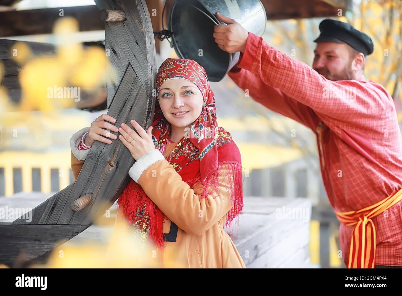 Traditional Slavic rituals in the rustic style. Outdoor in summer ...