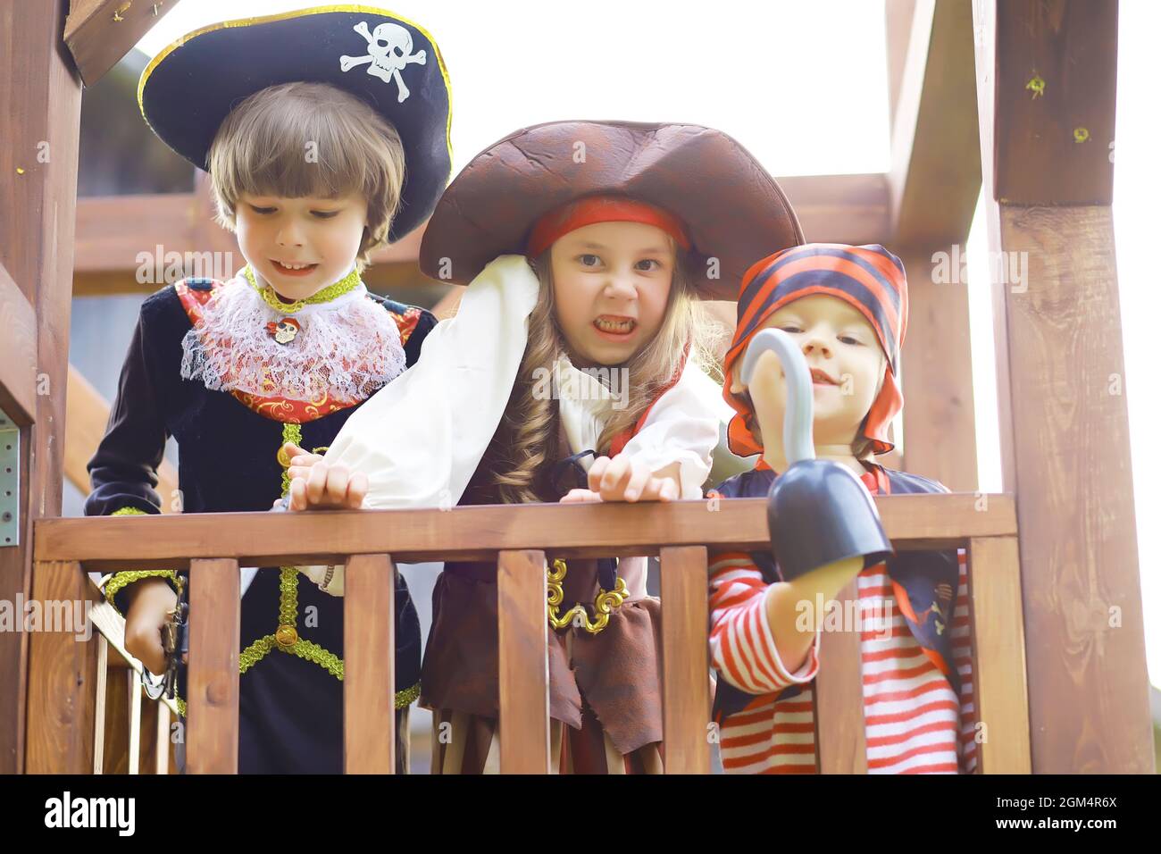 Children's party in pirate style. Children in pirate costumes are ...