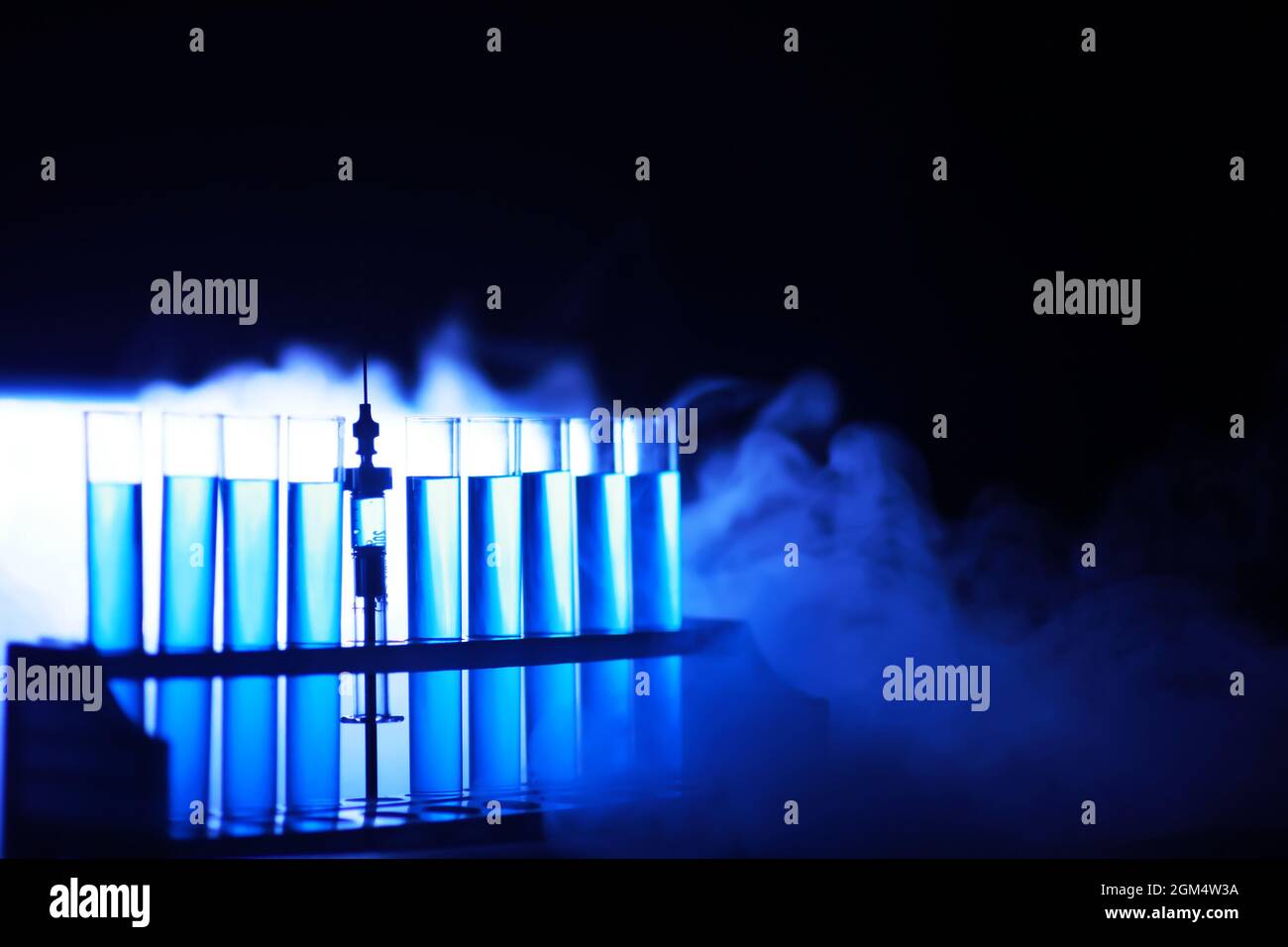 Test tube of glass overflows new liquid solution potassium blue ...