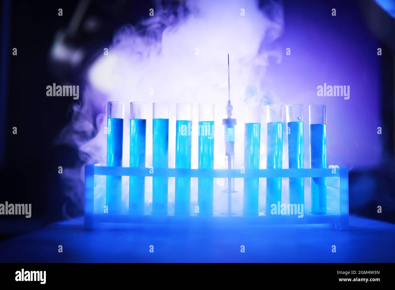 Test tube of glass overflows new liquid solution potassium blue ...