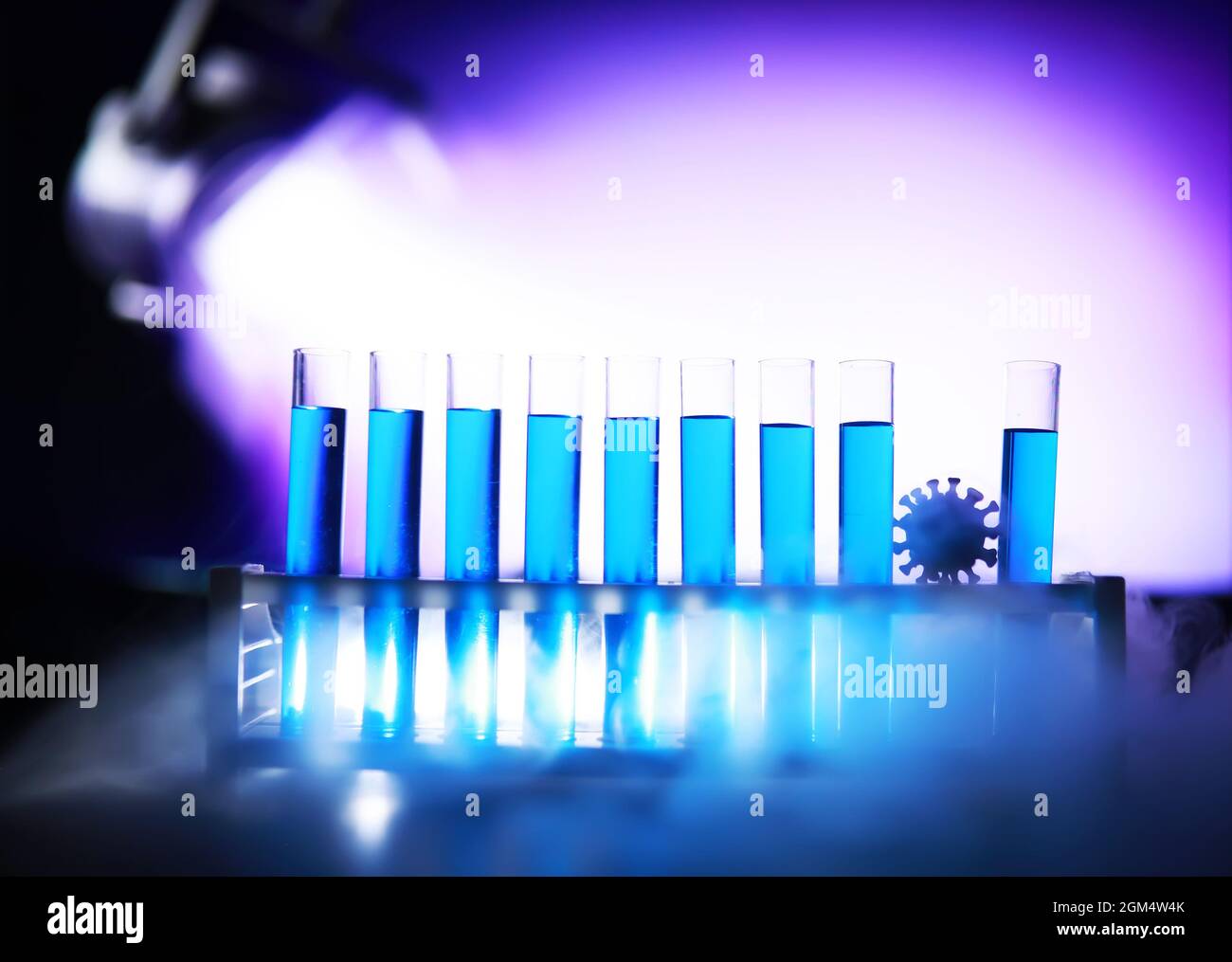 Test tube of glass overflows new liquid solution potassium blue ...