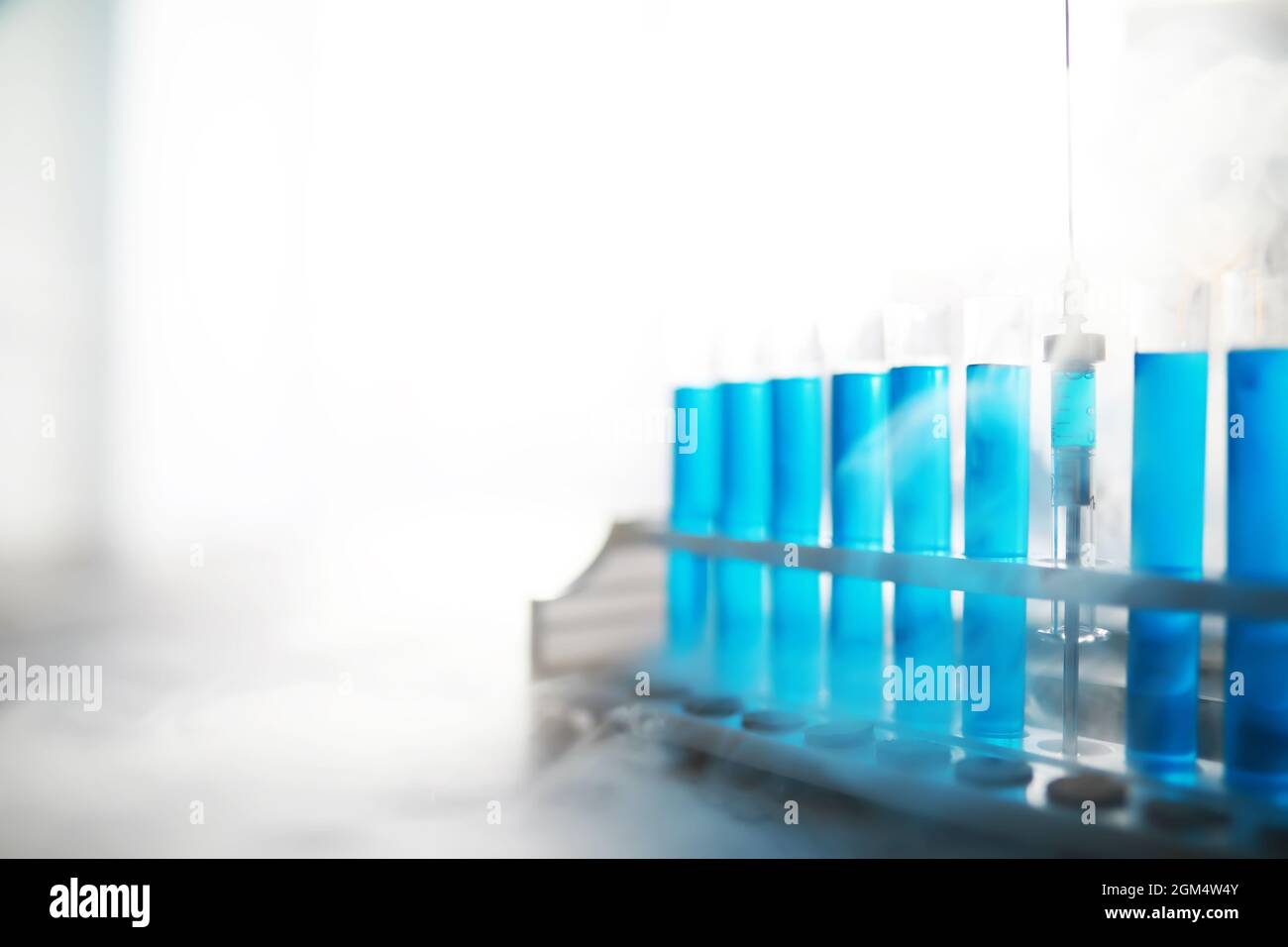 Test tube of glass overflows new liquid solution potassium blue ...