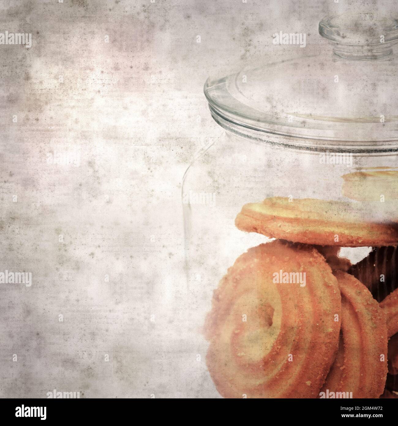 Stylish textured old paper background with shortbread ring cookies ...