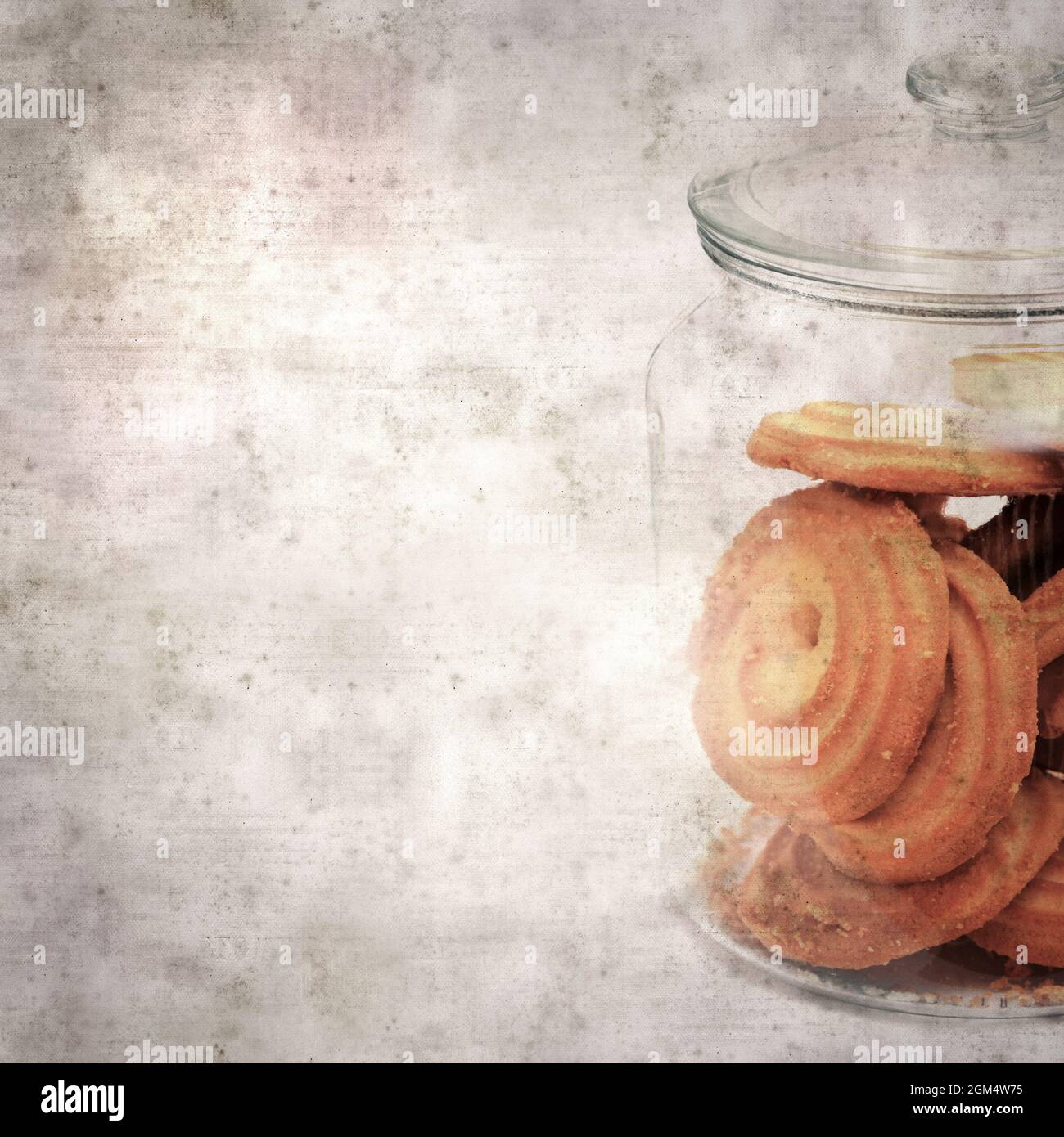 Stylish textured old paper background with shortbread ring cookies ...