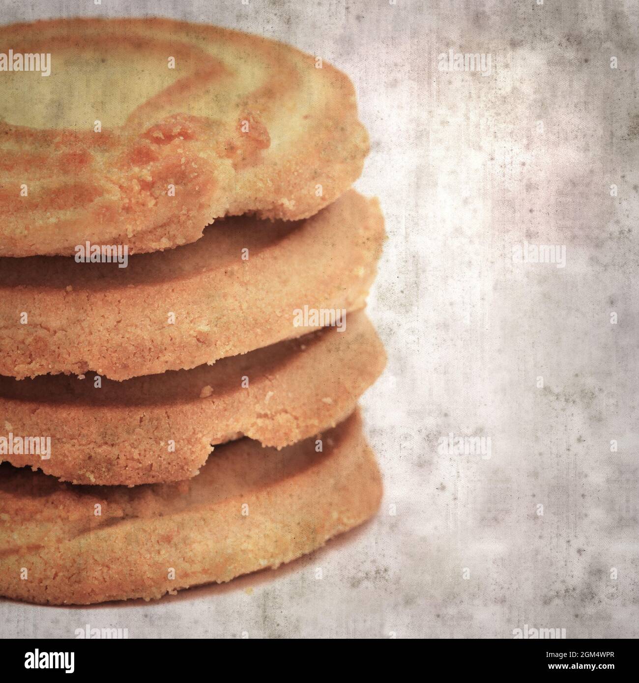 Stylish textured old paper background with shortbread ring cookies ...