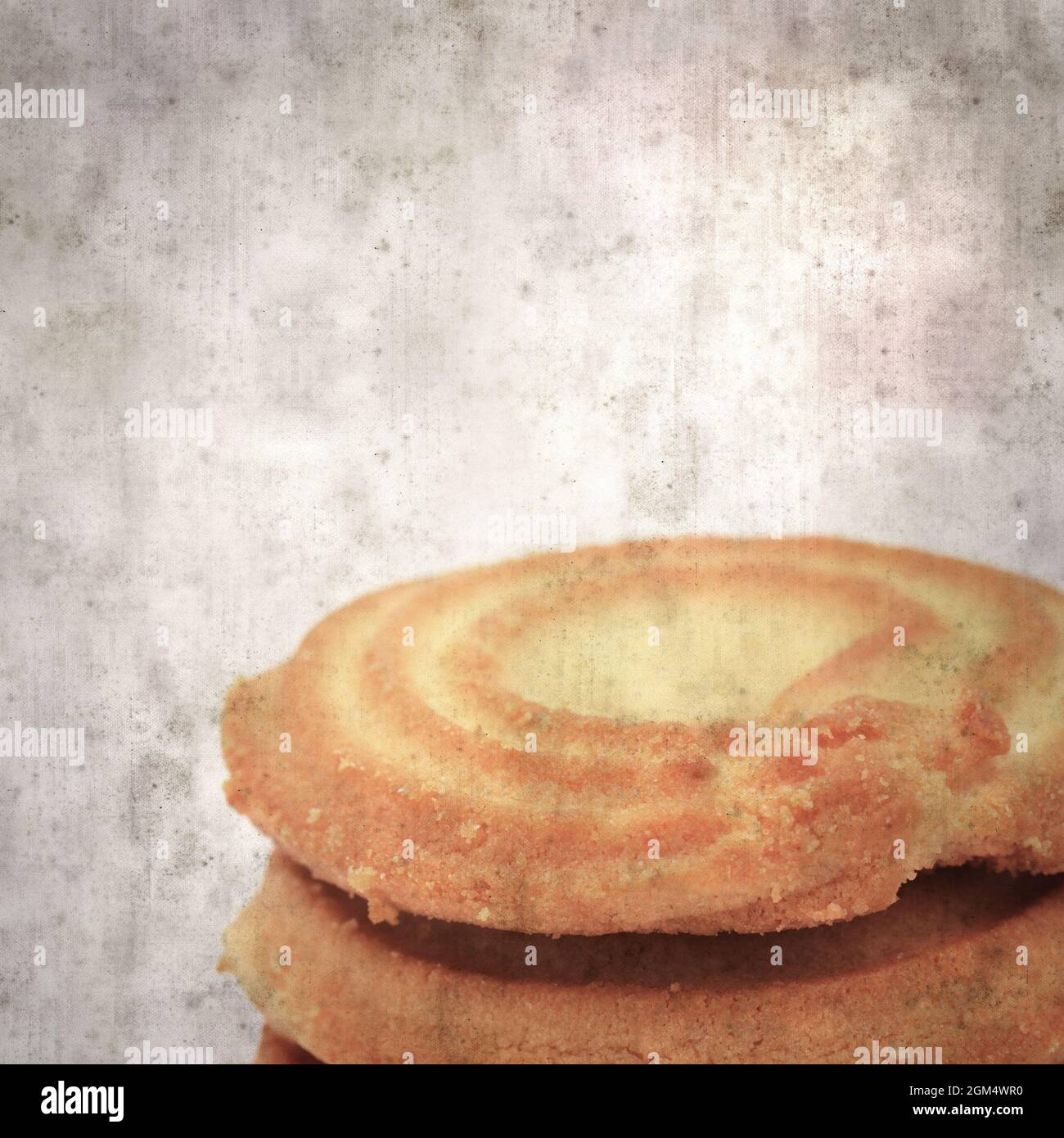 Stylish textured old paper background with shortbread ring cookies ...