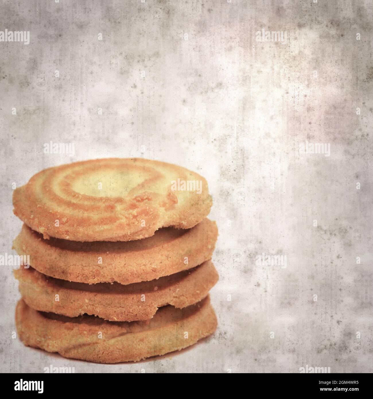 Stylish textured old paper background with shortbread ring cookies ...