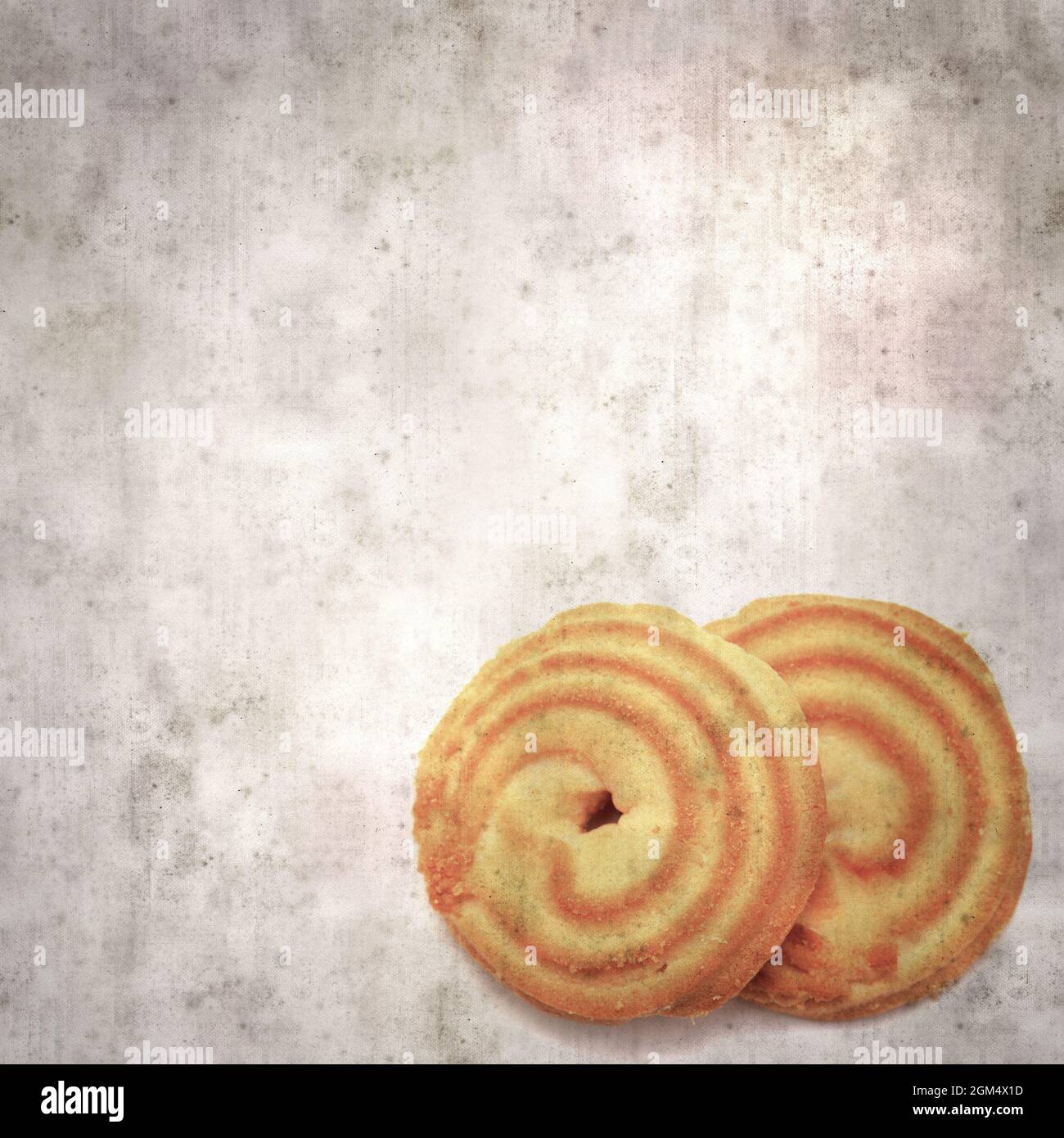 Stylish textured old paper background with shortbread ring cookies ...