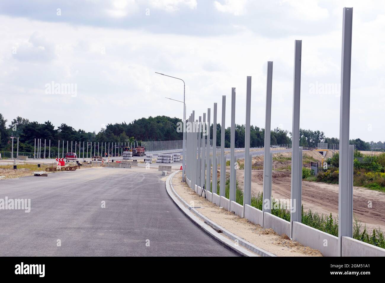 Construction of the highway. Installation of structures for sound ...