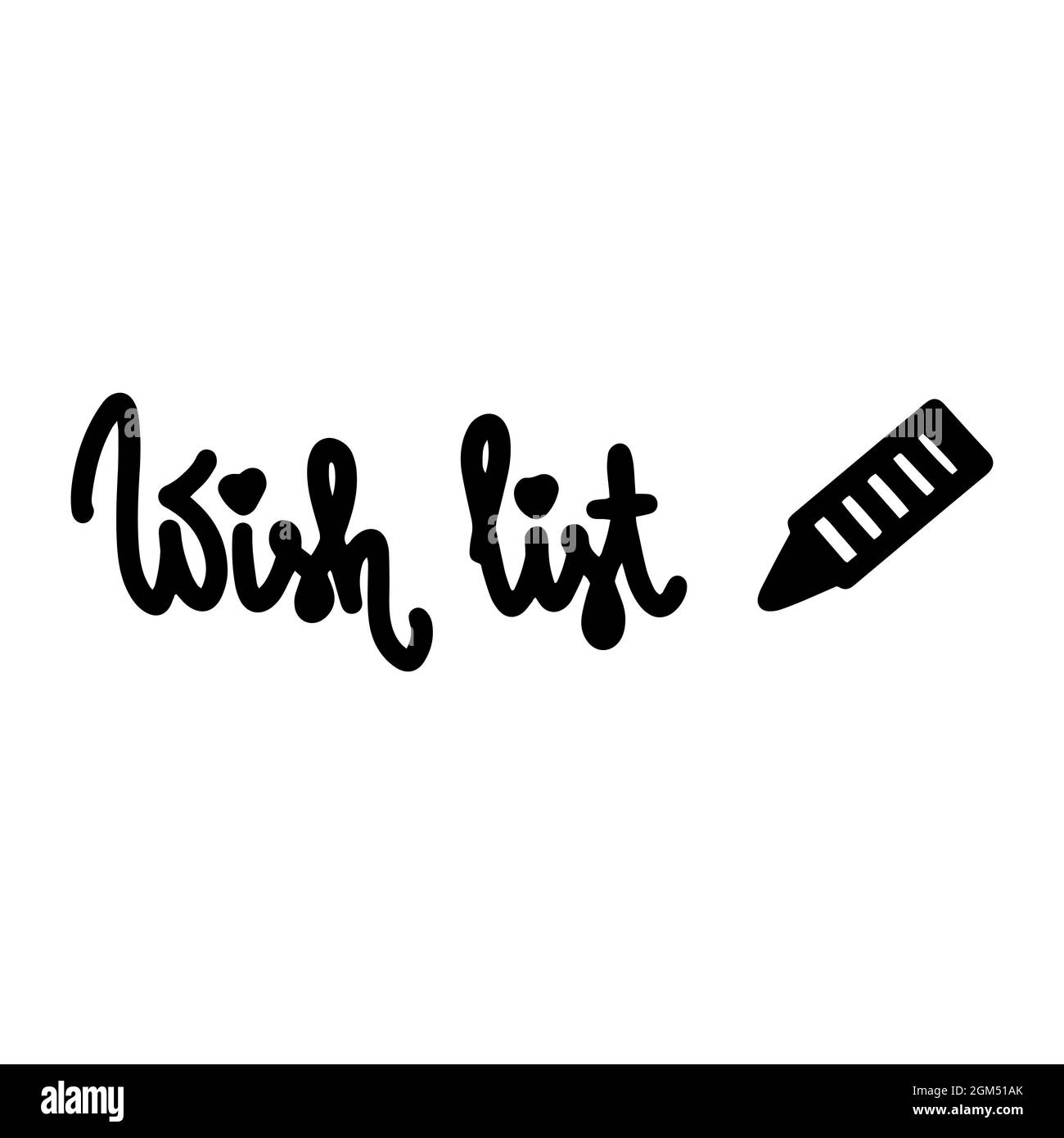 Hand written Wish list lettering black pencil heart vector illustration ...