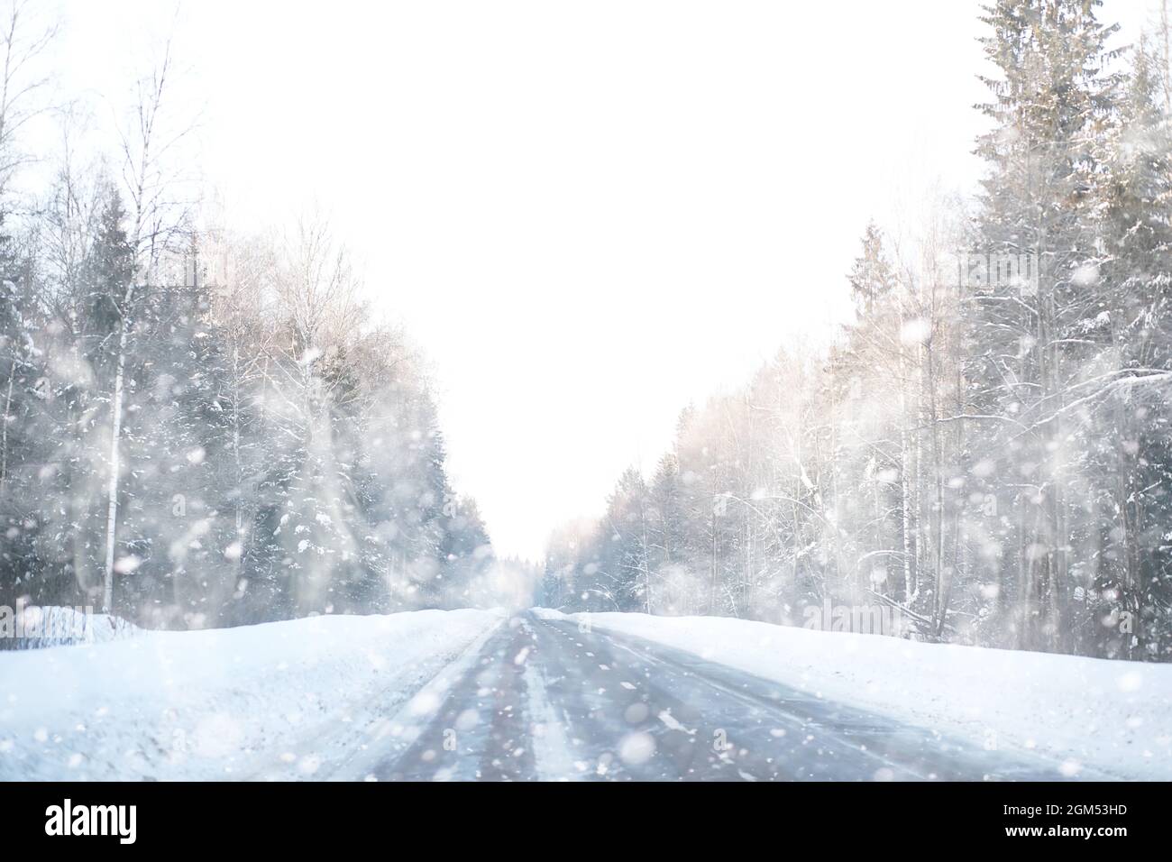 Winter landscape of country fields and roads in the snow Stock Photo ...