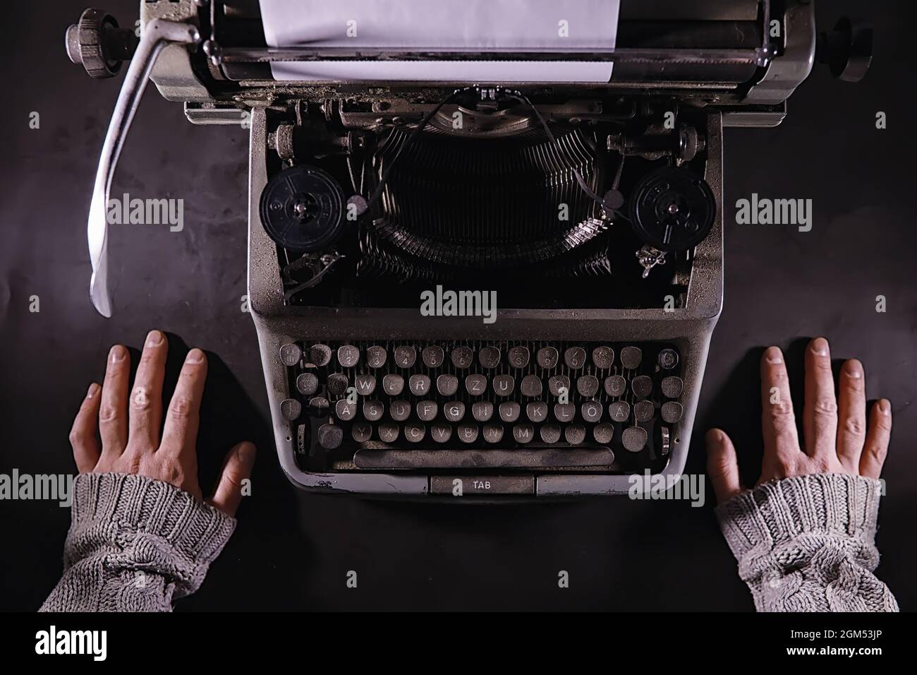 Vintage journalist tool. Typewriter retro. The writer is at work. Seal ...