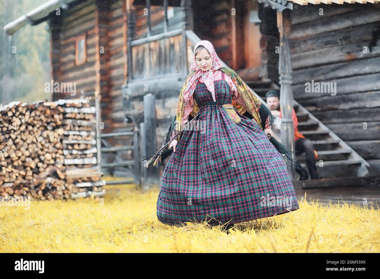 Traditional Slavic rituals in the rustic style. Outdoor in summer ...