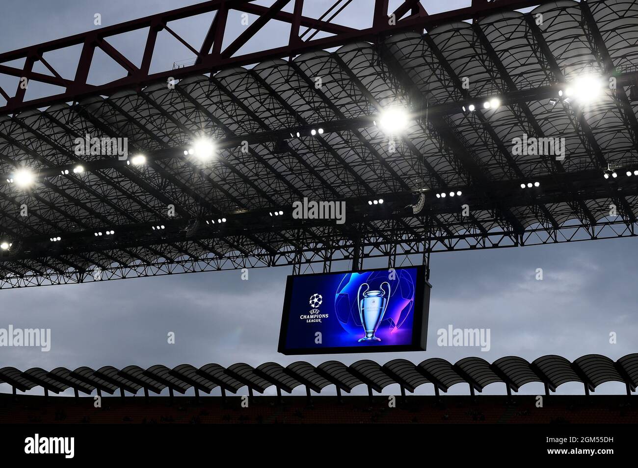 Milan, Italy. 15 September 2021. A scoreboard displays the logo and the ...