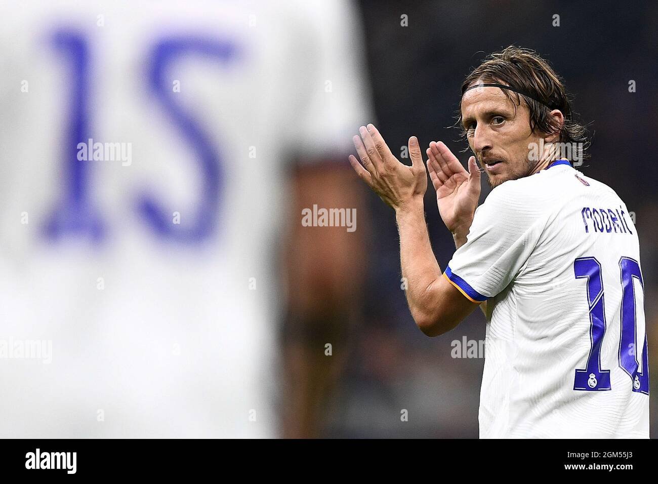 Milan, Italy. 15 September 2021. Luka Modric of Real Madrid CF reacts ...