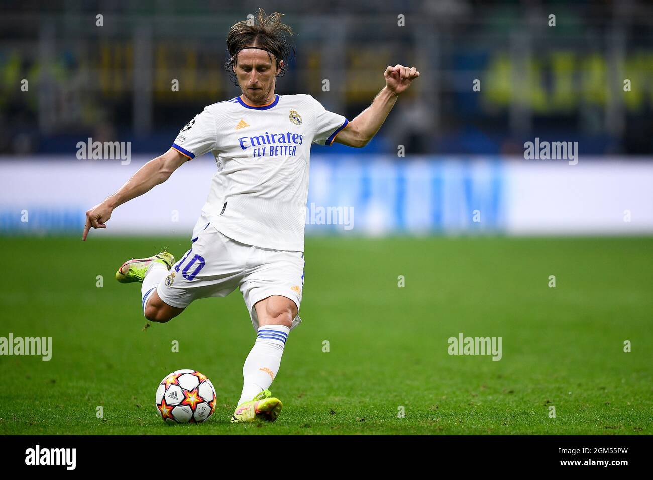 Milan, Italy. 15 September 2021. Luka Modric of Real Madrid CF kicks ...