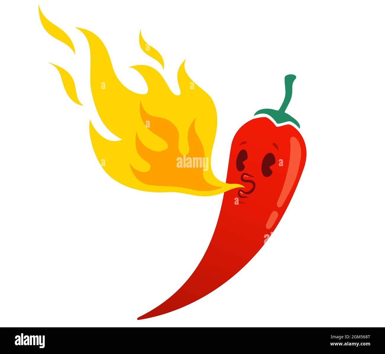 Vector Illustration Of A Spicy Chili Pepper With Flame Cartoon Red