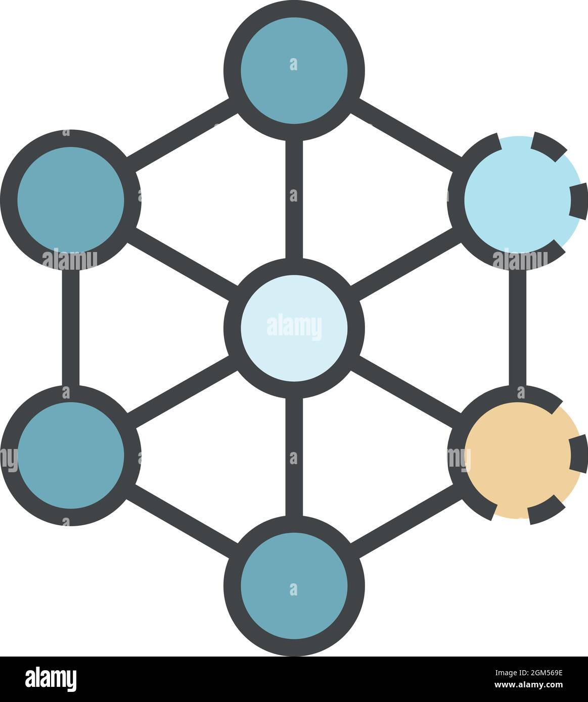 Complex molecule icon. Outline complex molecule vector icon color flat ...