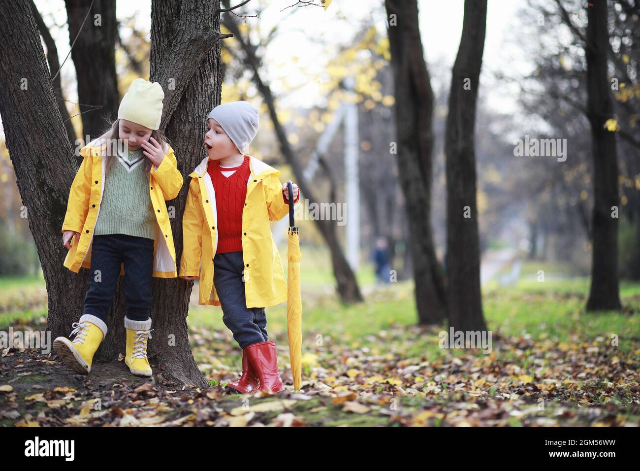 Children walk in the autumn park in the fall Stock Photo - Alamy