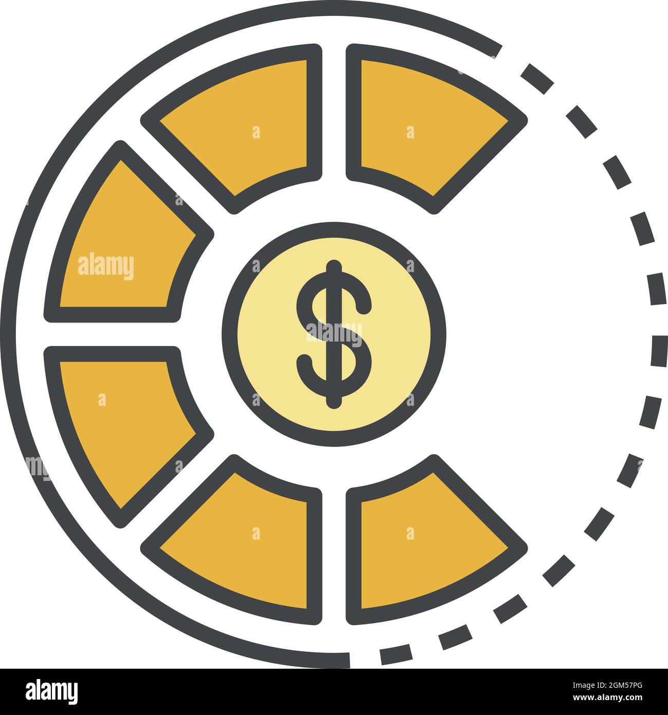 Money pie graph icon. Outline money pie graph vector icon color flat ...