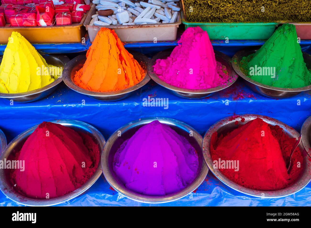 Mysore, Karnataka, India : Conical piles of kumkum coloured powder used ...
