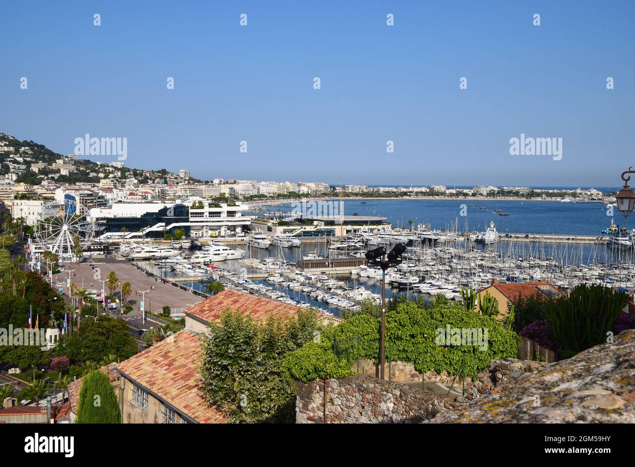 Aerial panoramic view of the Old Port, city and coast, Cannes, South of ...