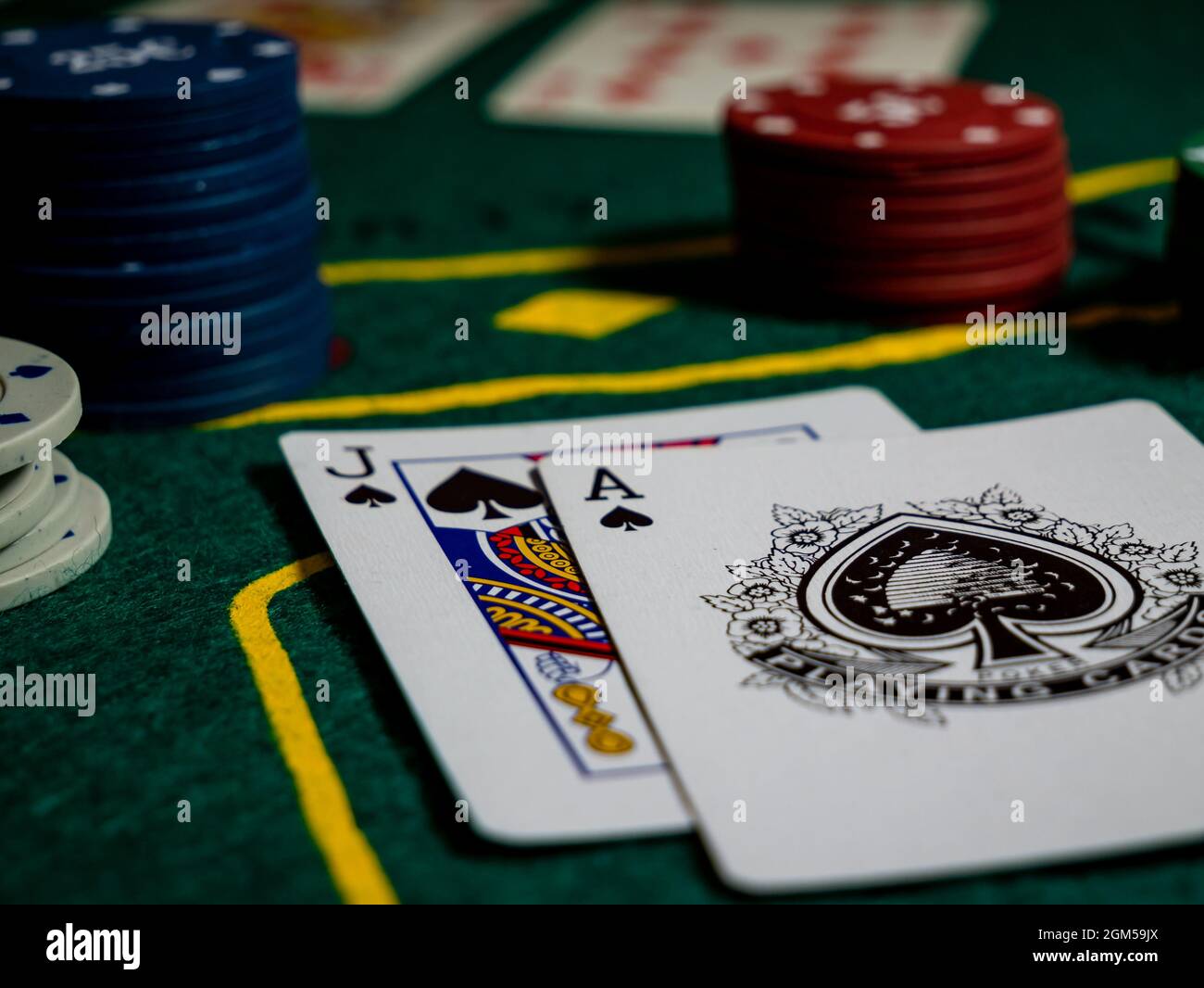 cards with ace and jack of spades, scoring with black jack Stock Photo ...