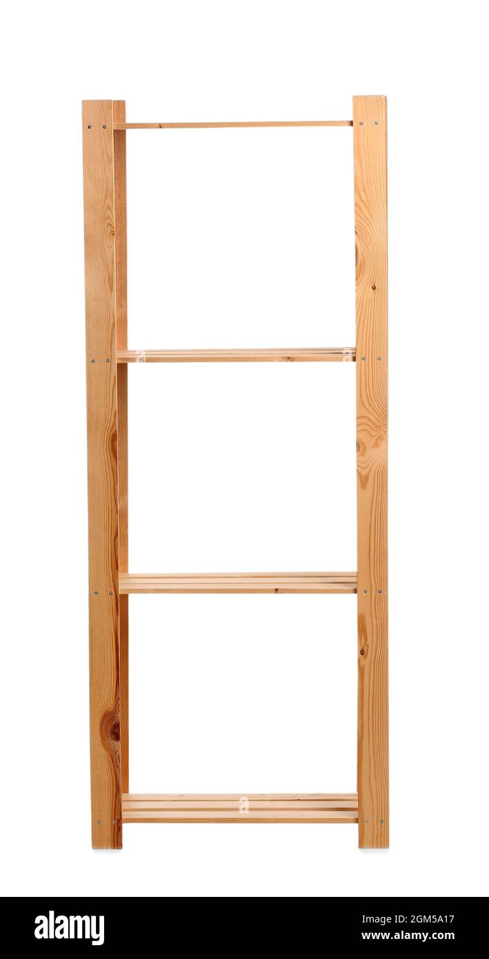 Empty bookcase on white background Stock Photo - Alamy