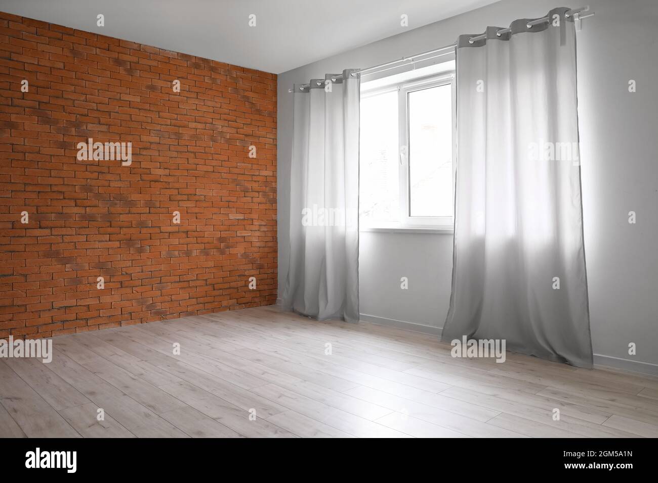 Modern curtains in empty room Stock Photo - Alamy