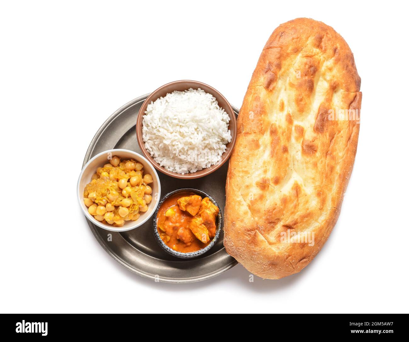 Tray with traditional Indian food on white background Stock Photo - Alamy