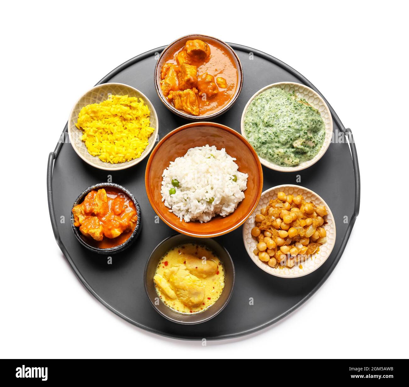 Tray with traditional Indian food on white background Stock Photo - Alamy