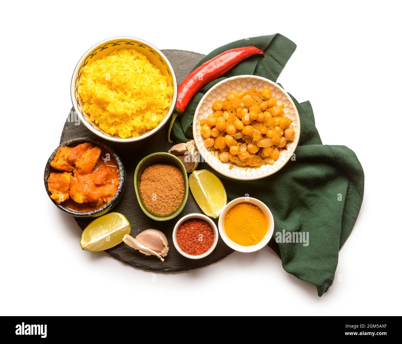 Traditional Indian food and spices on white background Stock Photo - Alamy