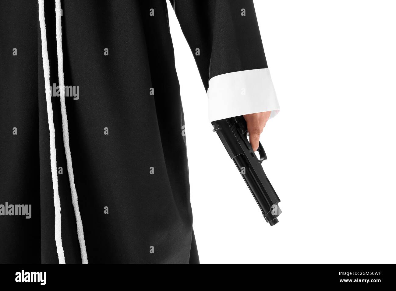Nun with gun on white background, closeup Stock Photo - Alamy