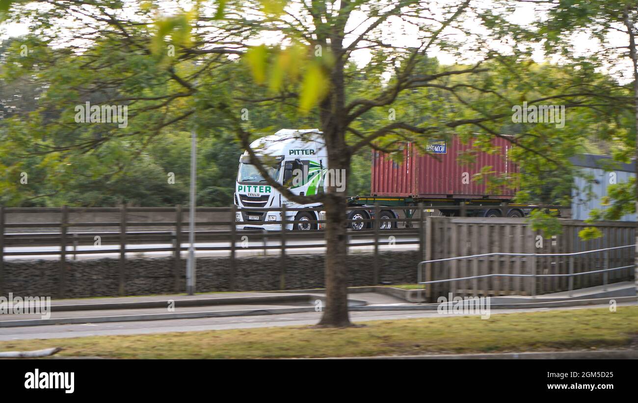 Pitter HGV with a shipping container on driving on the M27 near ...