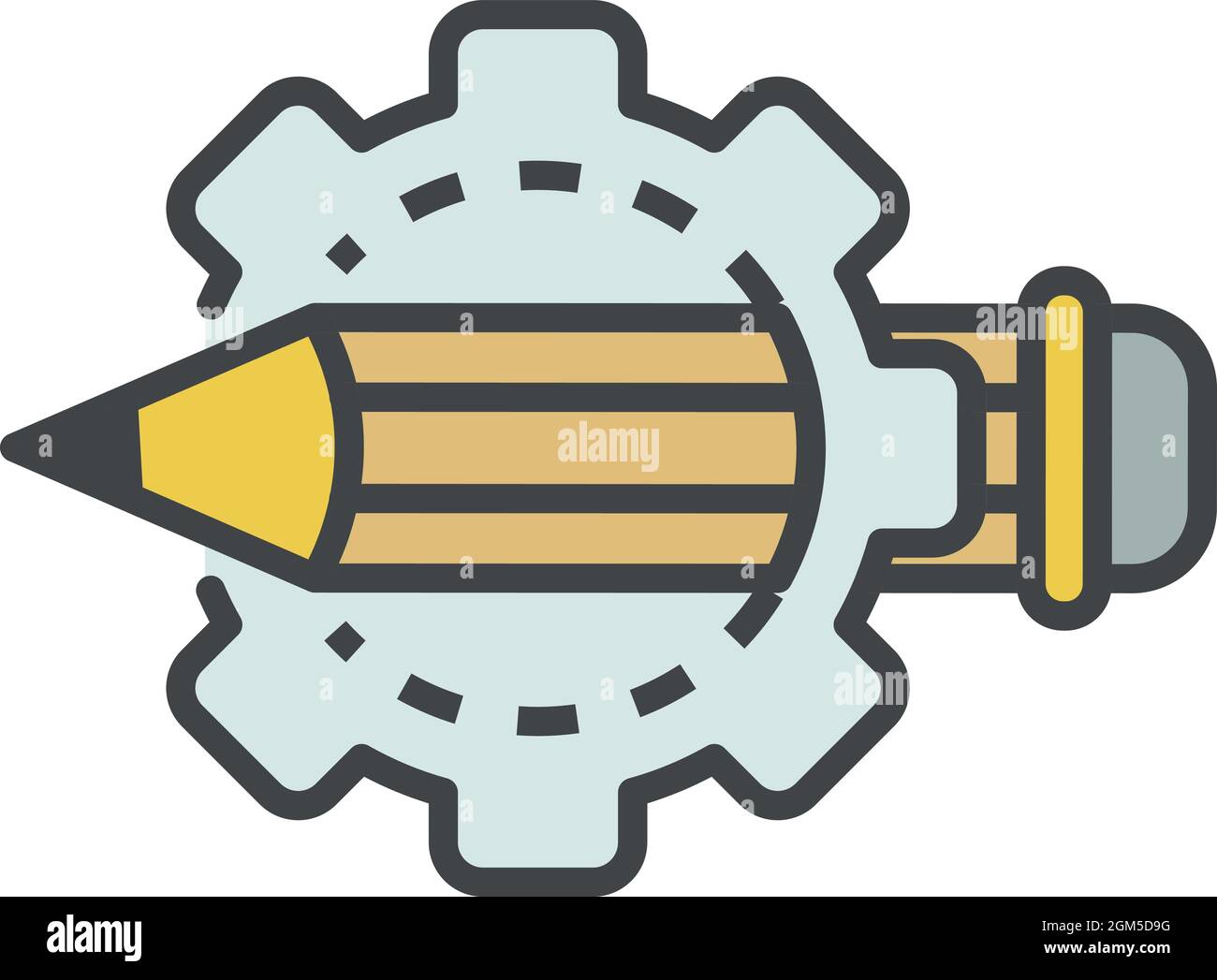 Cog wheel pencil icon. Outline cog wheel pencil vector icon color flat ...