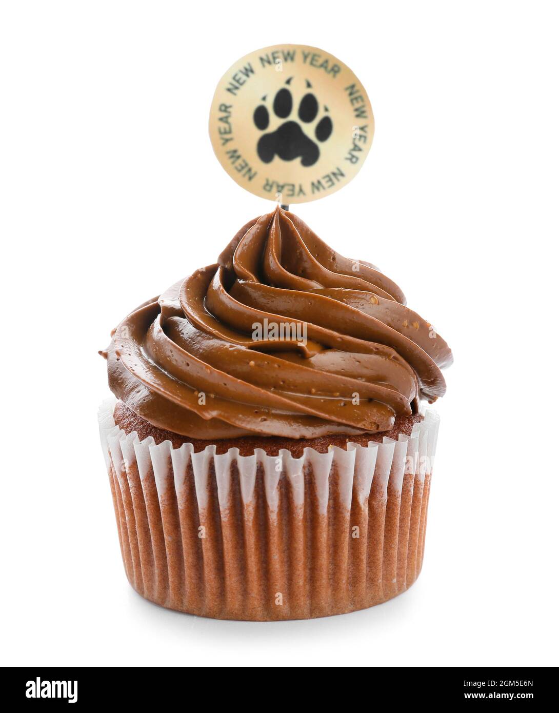 Tasty cupcake for New Year 2022 celebration on white background Stock ...