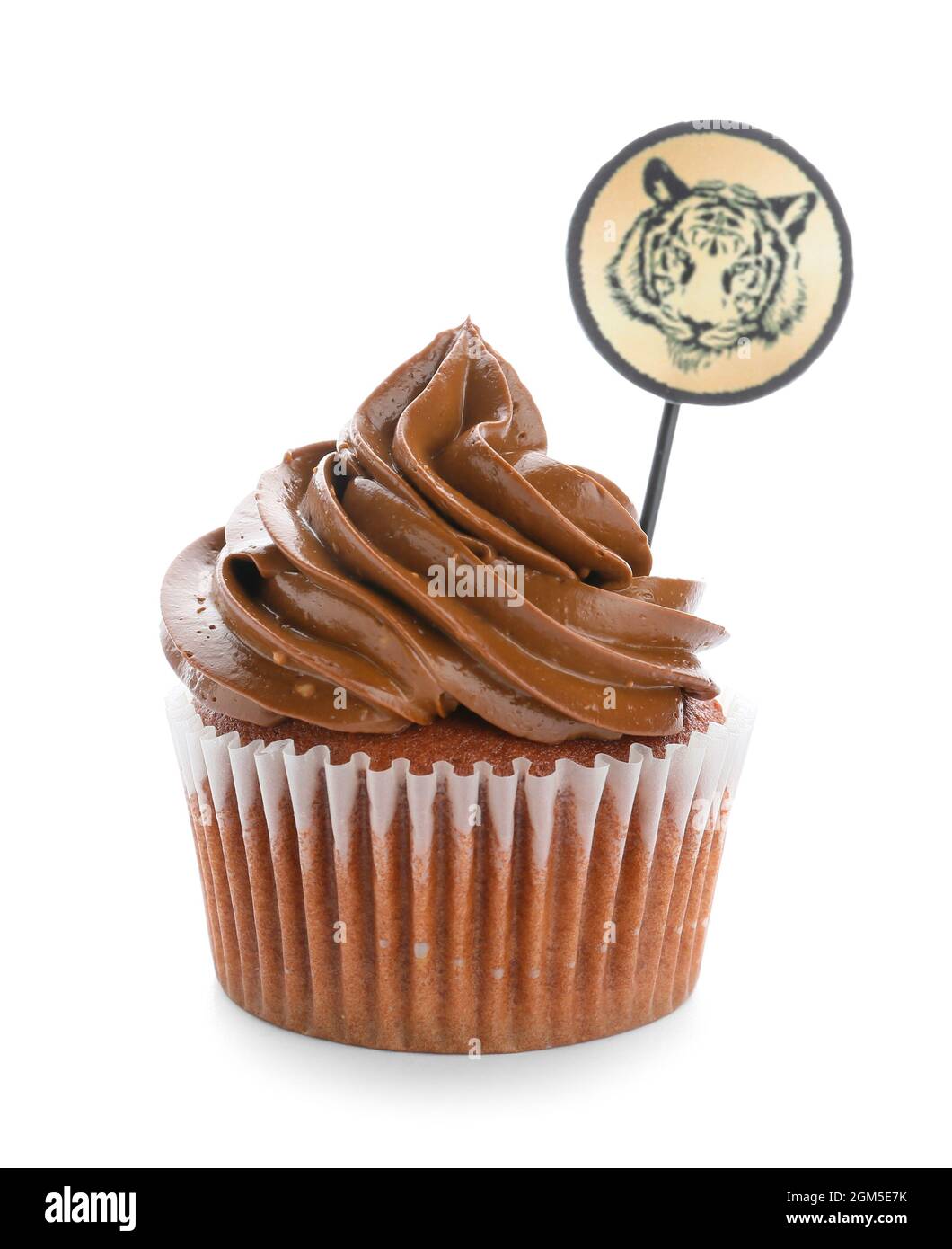 Tasty cupcake for New Year 2022 celebration on white background Stock ...