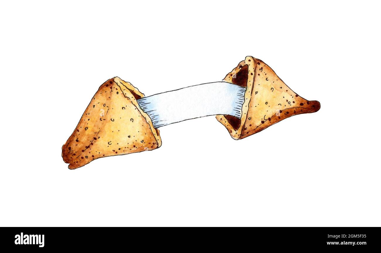 Fortune cookie watercolor painting. Chinese holiday cookies. Chinese ...