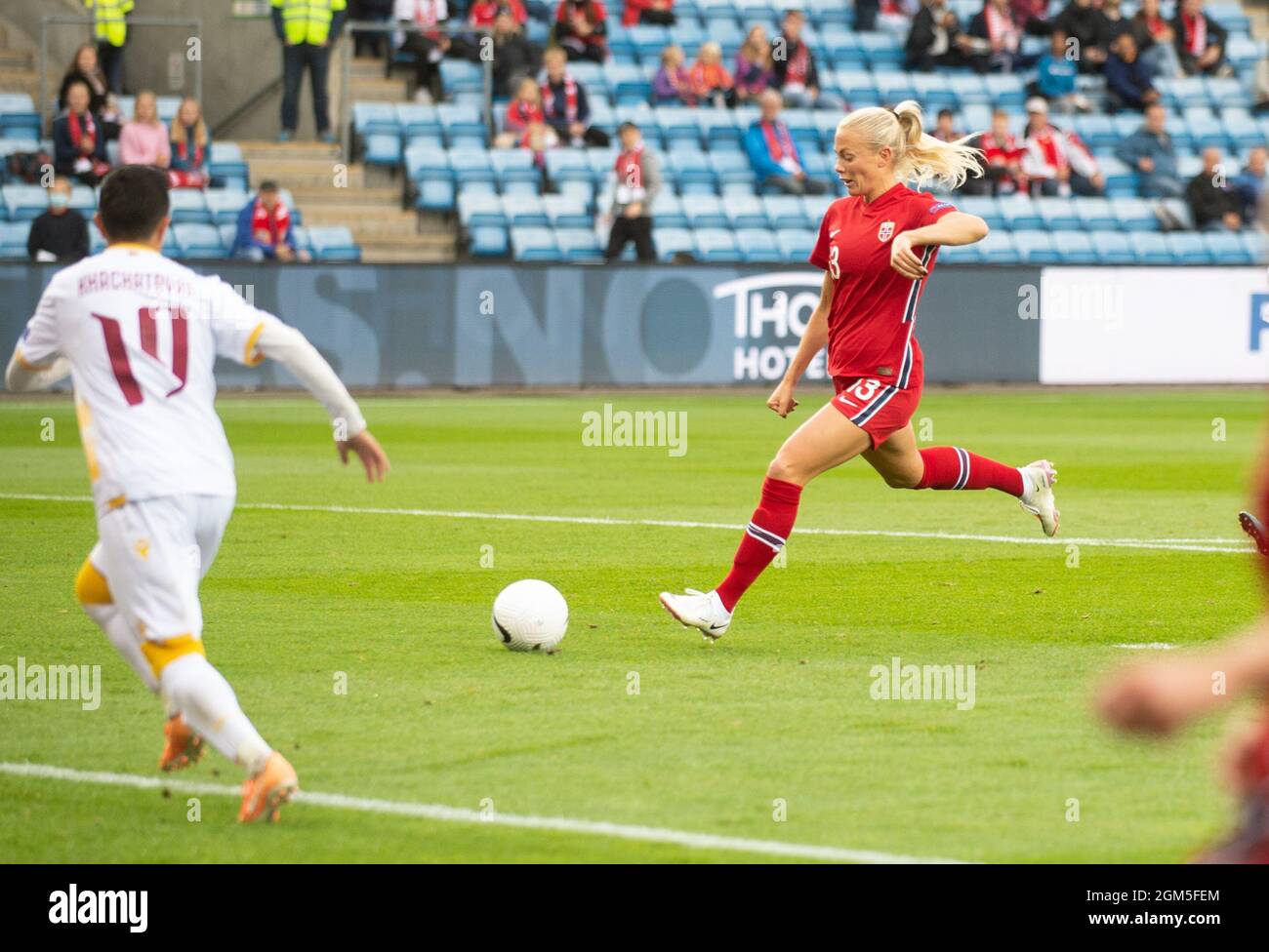 Oslo, Norway. 16th Sep, 2021. Guro Bergsvand (13) of Norway seen during the Women's World Cup ...