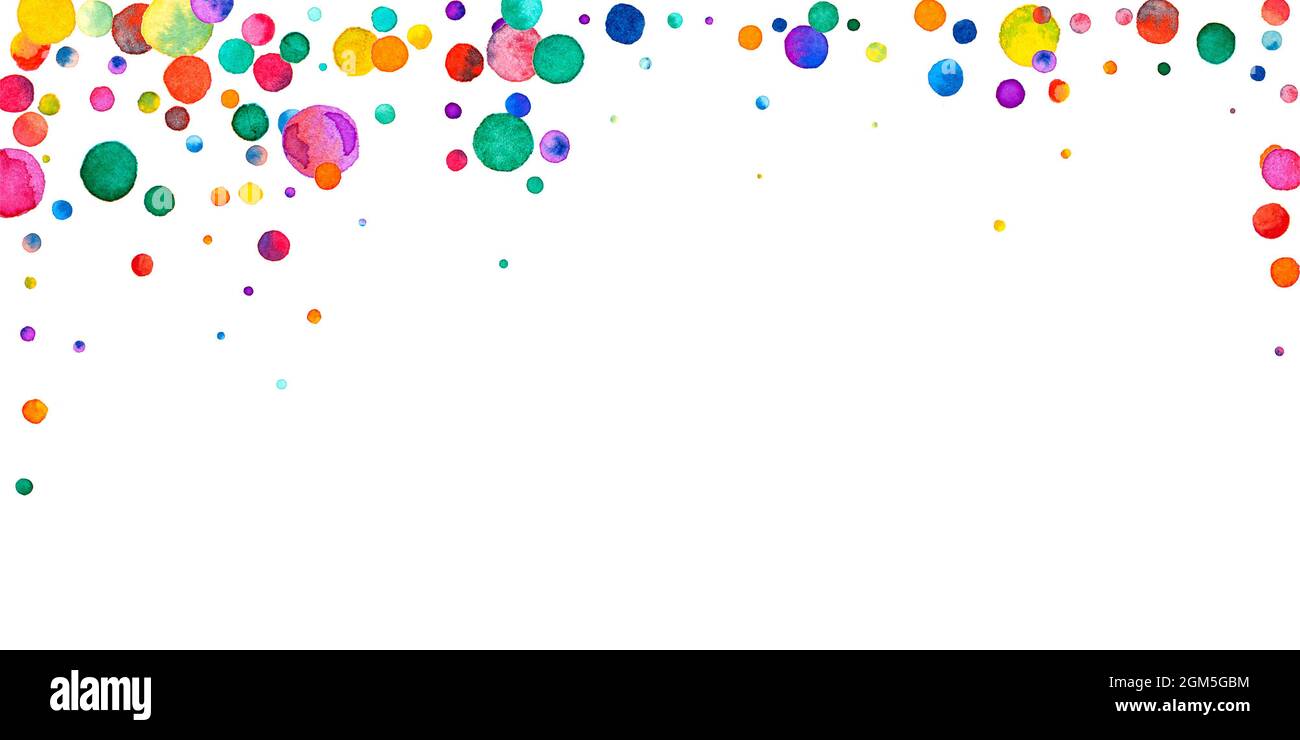 Watercolor confetti on white background. Alive rainbow colored dots ...