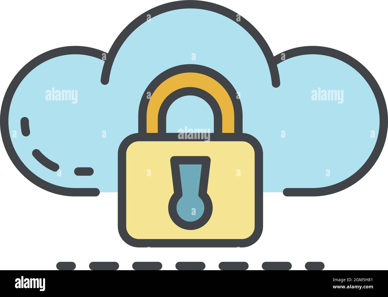 Data cloud lock icon. Outline data cloud lock vector icon color flat ...