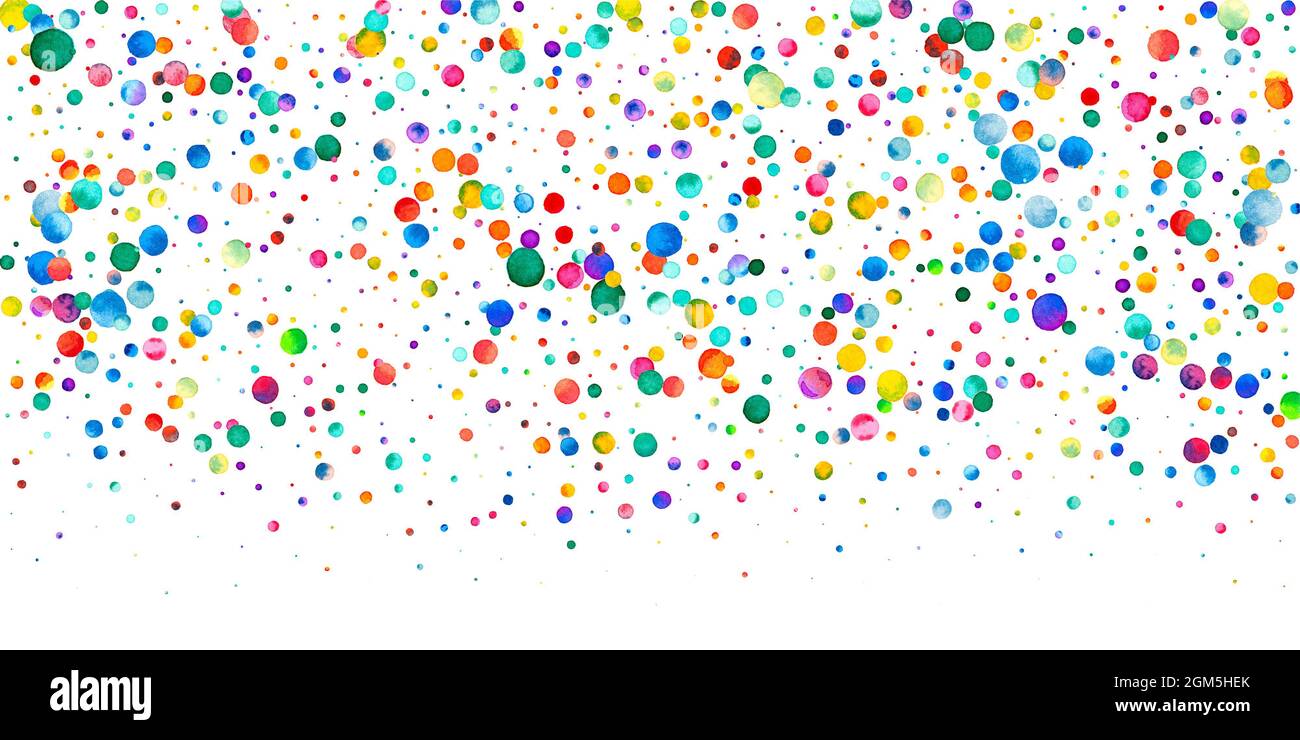 Watercolor confetti on white background. Alive rainbow colored dots ...